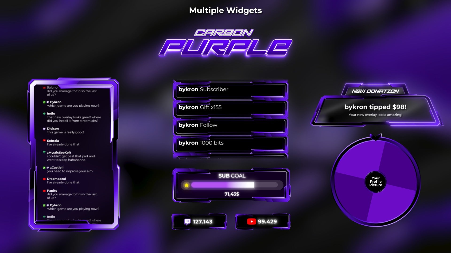 Carbon Purple Animated Widgets | Twitch Assets - byKron